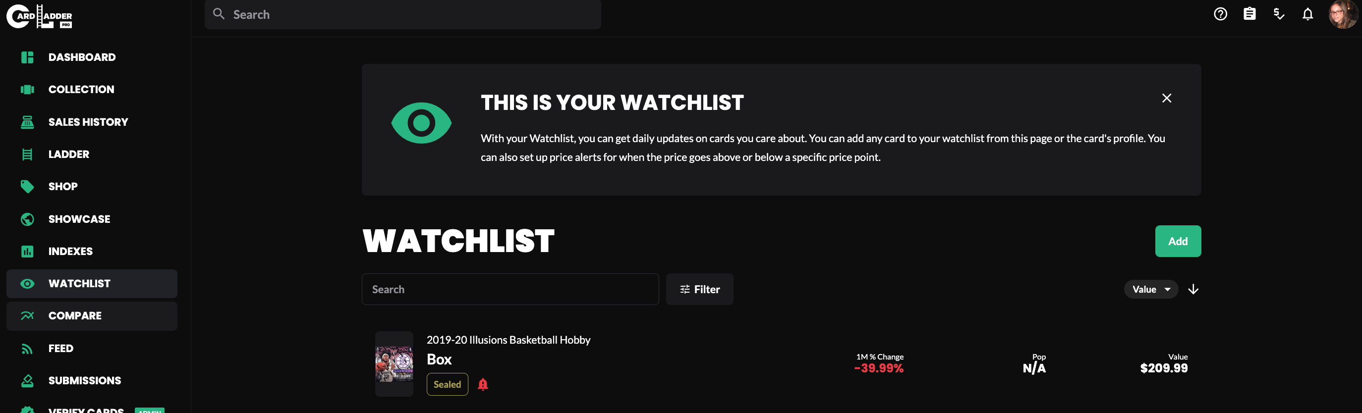 How to Create Notifications via Watchlist Feature – Card Ladder